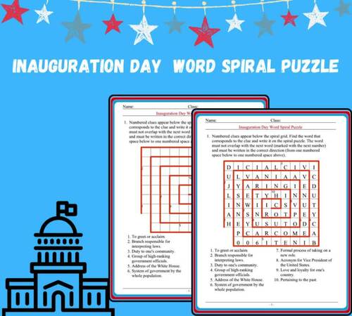 Presidents Day Word Spiral Puzzle- Inauguration Day Vocabulary Worksheets