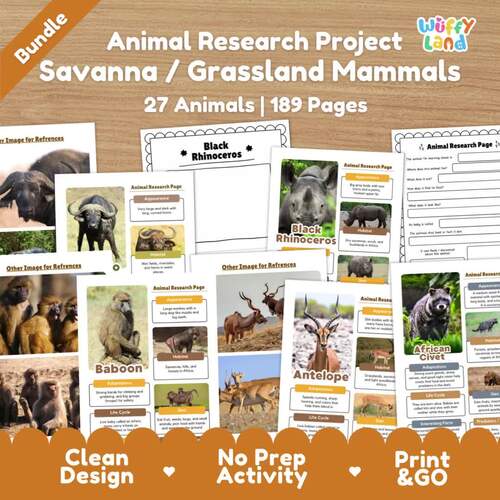 Savanna and Grassland Mammals Animal Research Project Bundle | African ...