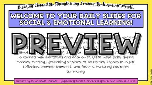 SEL MORNING MEETING SLIDES | DAILY SEL PROMPTS | WEEKS 28-36 | 3RD 4TH ...