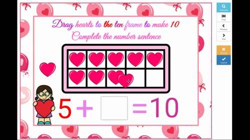 Valentines Day Math Making 10 using Ten Frames Boom Cards Digital Math ...