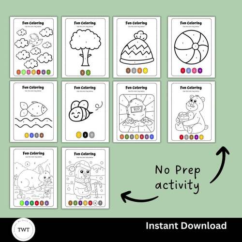 Color by Number Activity Sheets, Number and Color Recognition | TPT