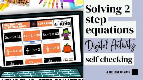 Solving Two-Step Equations Halloween Self Checking Digital Sheets Activity