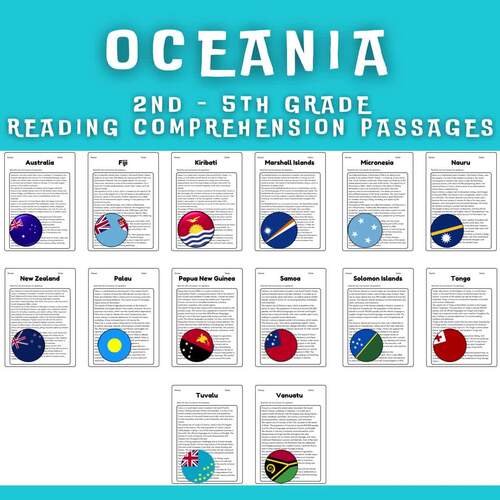 Oceania Reading Comprehension Passages Worksheets Bundle by Mary Momerwids
