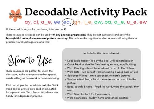 Long E Vowel Pattern Spelling 'ea' Decodable Activity Pack | TPT