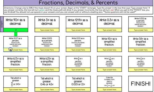 Fractions, Decimals, & Percents Mazes Printable & Digital Google Sheets ...