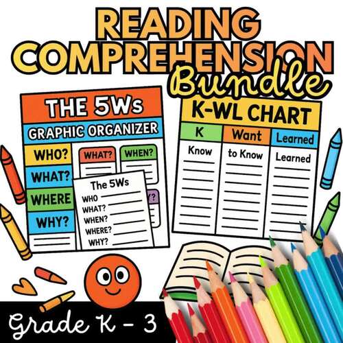 Reading Comprehension Bundle | 5Ws Graphic Organizer + KWL Chart Templates