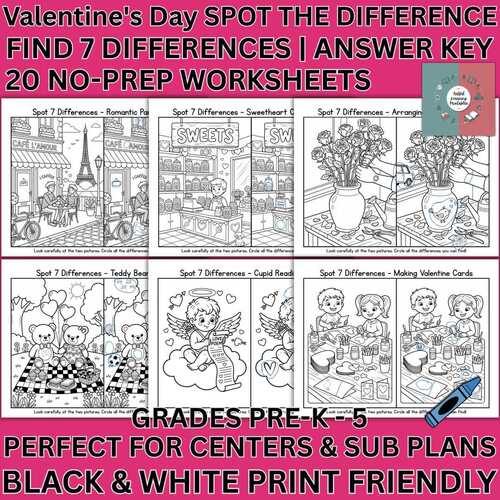 Valentine's Day Spot the Difference | Visual Discrimination Activities ...
