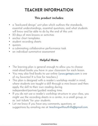 Story Elements Reader's Workshop Backward Design Unit Plan | 1st Grade ...