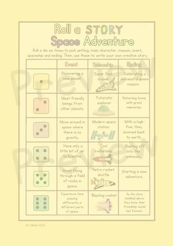 Roll a Story Worksheet & Writing Activity Pack - Space Theme Story ...