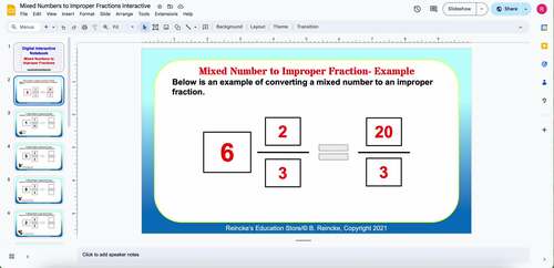 Mixed Numbers to Improper Fractions Digital Activity (Google Slides)
