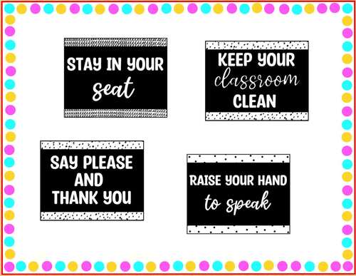 Printable Black and White Classroom Rules Cards, Editable Classroom Rules