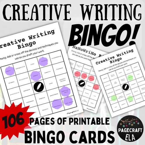Creative Writing Bingo | 106 Printable Bingo Cards | Devices and Techniques