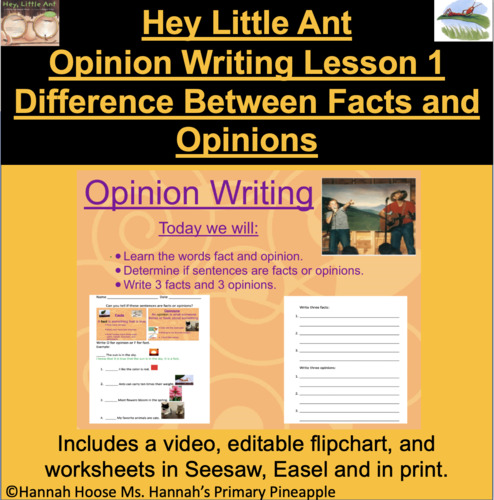 Opinion Writing Lesson 1- Learning the Difference Between Facts and ...