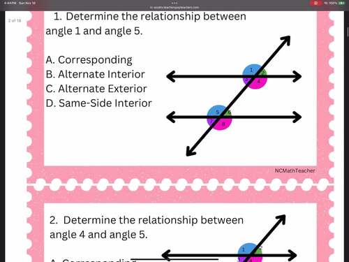 Parallel Lines and Transversals REVIEW- GOOGLE FORM & PDF | Sub Plans ...
