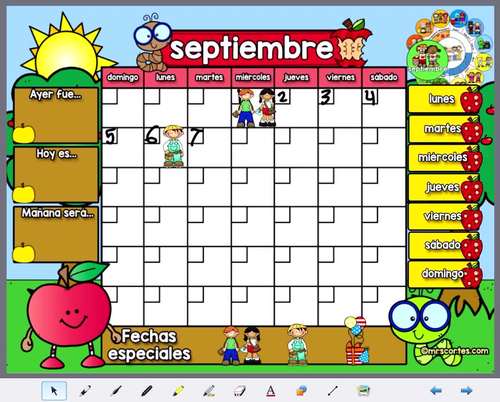 Morning Calendar For MIMIO Board - Septiembre (Manzanas) by mrscortes