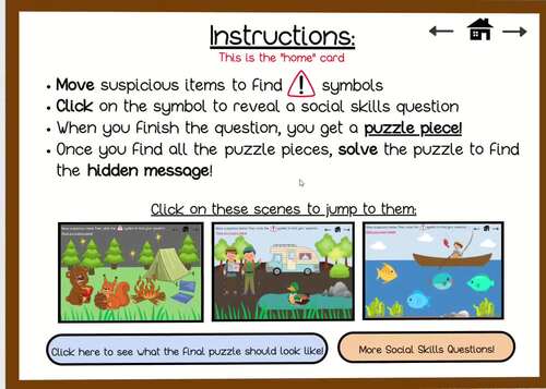 Social Skills Puzzle Quest! Camping Theme | Boom™ Cards by Vivi Speech