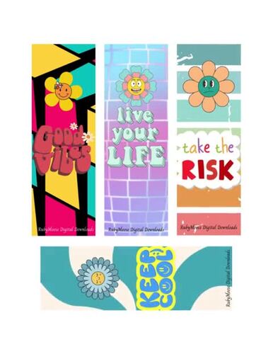 Set of 12 Funky Bookmarks, Funky Bookmarks, Digital Bookmarks to Download