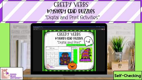 Creepy Verbs Mystery Grid Puzzles (Digital and Print Activities)