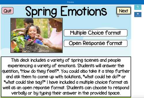 Spring Emotions Boom Cards™ Feelings Social Pragmatics Speech Therapy ...
