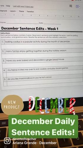 December Daily Sentence Edits - Editing, Proofreading, Writing | TPT