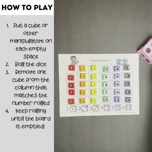 Empty the Board | Dice Print and Play Number Sense Center Game | TPT