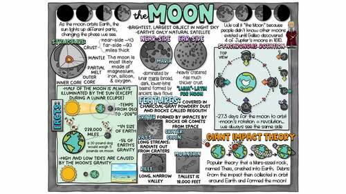 Moon Doodle Notes & Quiz + PP | Phases, Surface Features & Giant Impact ...