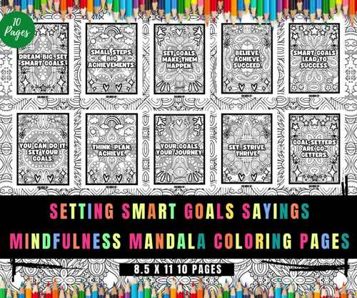Setting Smart Goals Activities, Mindset Mindfulness Mandala Coloring Sheets