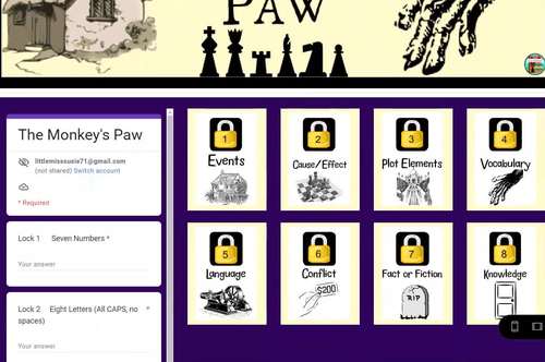 The Monkey's Paw Digital Escape Activity with Google Slides by Susie's ...