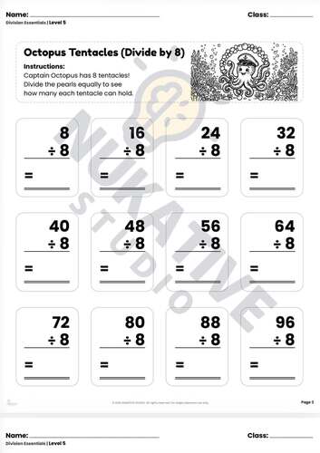 Division Facts 8, 9 Worksheets | No Prep Math Practice Gr 3-4 (L5)