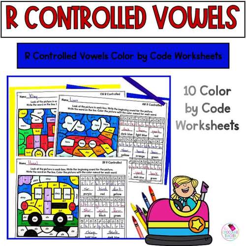 R Controlled Vowels - Phonics Worksheets - Color by Code - Secret Code
