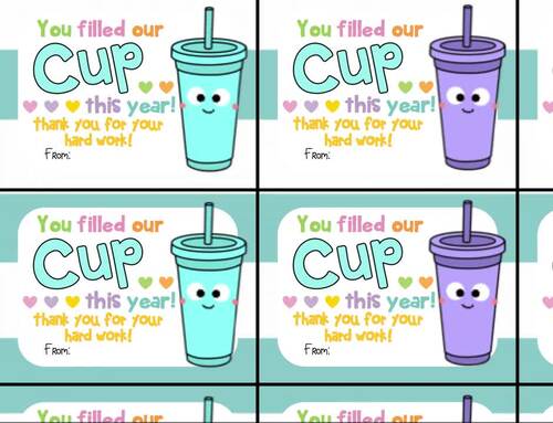 End-of-Year Thank-You Gift Tag for Tumbler (Cup)- You filled our Cup ...