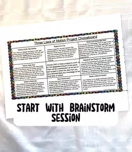 Newton's Laws of Motion PROJECT CHOICE BOARD MS-PS2 with Rubrics, Check-ins