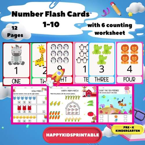 Number Flash Cards 1–10 with 6 Fun Counting Worksheets | Preschool ...