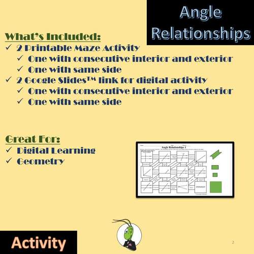 Angle Relationships Vocabulary Maze Activity for Geometry and Google