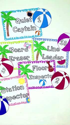 Editable Classroom Jobs - Summer Beach Themed Classroom Decor - Back to ...