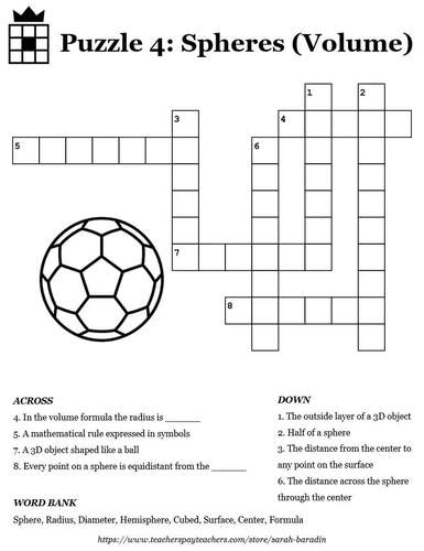 8th Grade Math Pythagorean Theorem & Volume Crossword Puzzle With Word ...