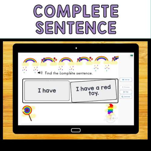 Complete Sentences Digital Boom Cards for Kindergarten by Limes and Lemons