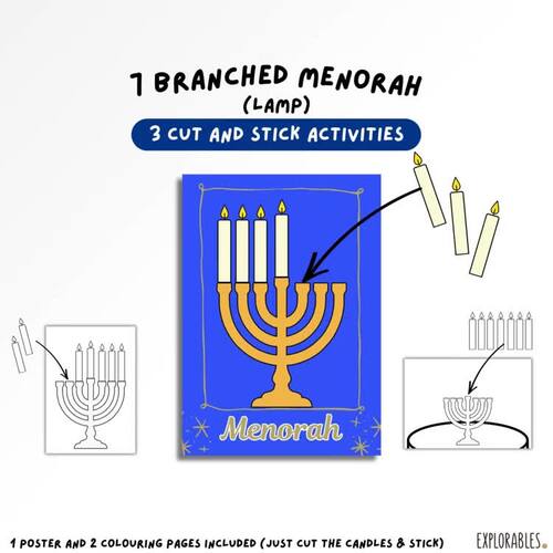 Seven-branched Menorah Candle Holder Craft Printable Cut And Stick The ...