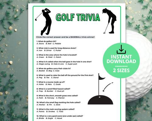 Golf Trivia Game, Printable Golf Activity for Parties, Golf team, Fun ...