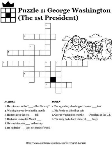 Presidents' Day Crossword Puzzle With Word Bank Washington & Lincoln ...