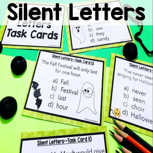 Silent Letters Task Cards | kn, wr, gn, gh + silent h | October Word ...