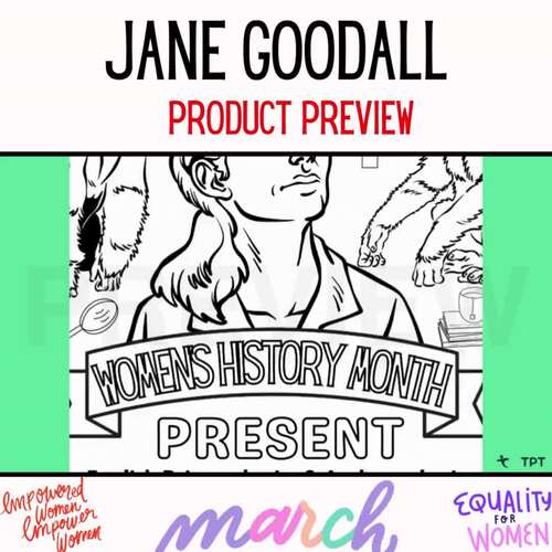 Women in STEM Science Coloring Page for Women's History Month, Jane Goodall