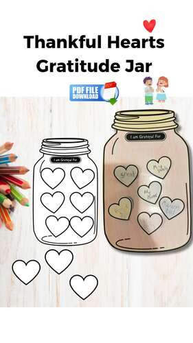 Thankful Hearts Jar Craft, Gratitude Activity Printable, Thanksgiving, SEL,