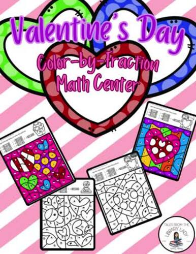 Valentine's Day Color by Fraction Activity/Math Center | TPT