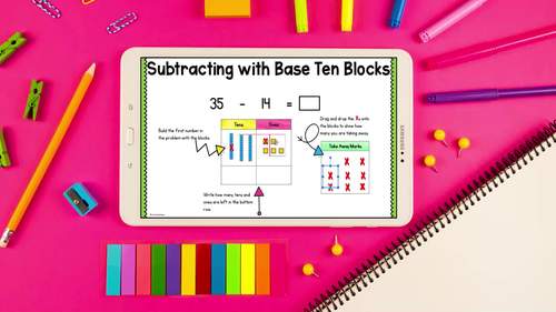 Subtract to 100 with Base Ten Blocks Mini Lesson Google Slides Distance ...