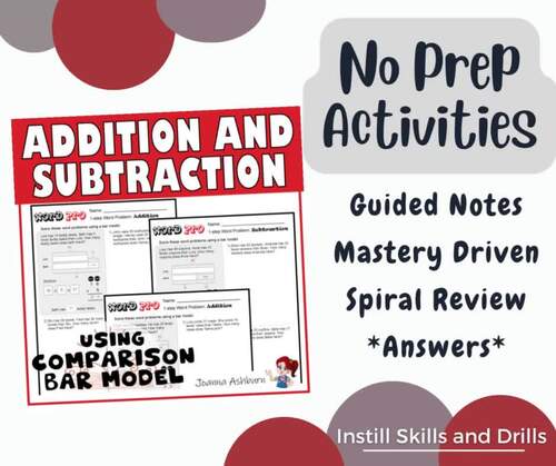 Addition and Subtraction Comparison Bar Model Word Problems Worksheets ...