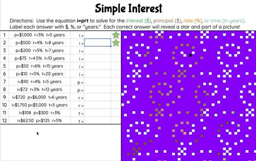 Simple Interest Digital Activity Pixel Art by Try-Angle Math | TpT
