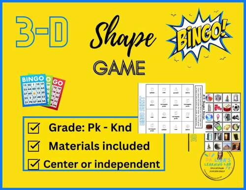 3D Shape Bingo - Kindergarten Math Game by Dr Linas Learning Lab
