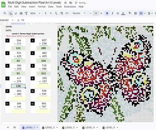 Multi Digit Subtraction with Regrouping Digital Pixel Art Math Activity ...