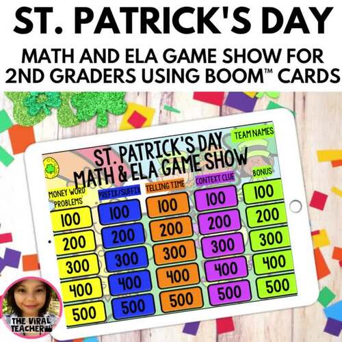 St. Patrick's Day Math and ELA Review Game Show Activity for 2nd Grade